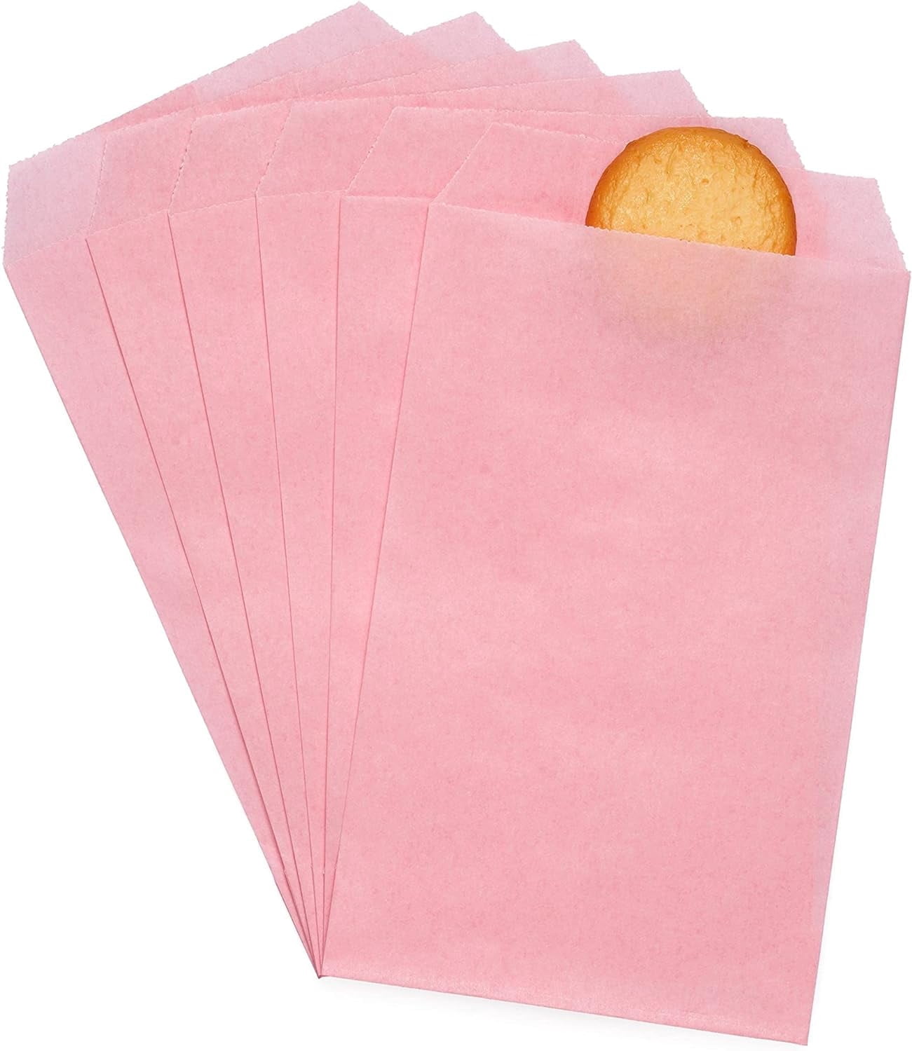 200 Pack Baby Pink Flat Small Greaseproof Paper Cookie Bags for Bakery ...