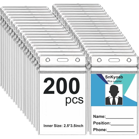 200 Pack Badge Holders, Vertical Clear Plastic ID Card Holder with ...