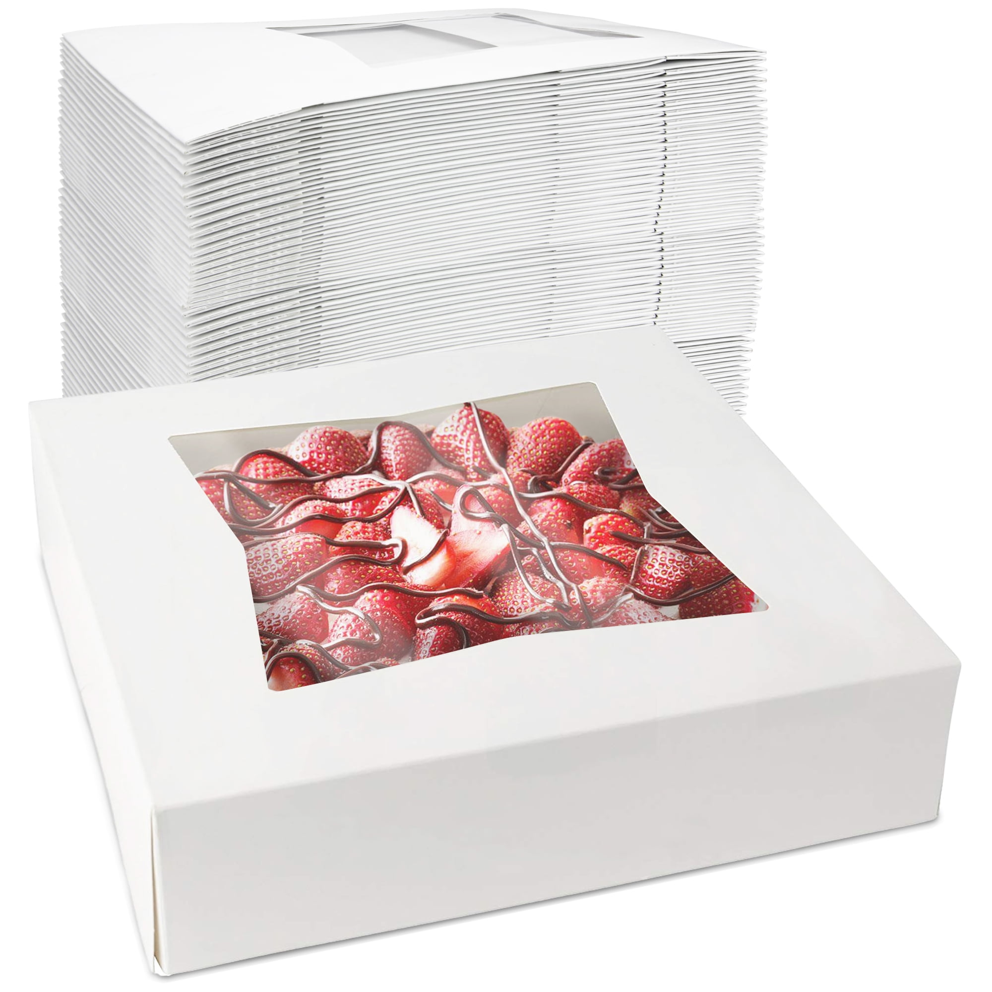 [200 Pack] Bakery / Pie Box with Window 10x10x2.5" - White Cardboard ...