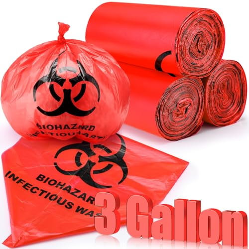 200 Pack Biohazard Waste Bags 3 Gallon Red Trash Liner with Hazard ...