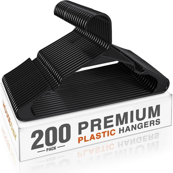 200-Pack Black Clothes Hangers, Sturdy Notched Design for Shirts ...
