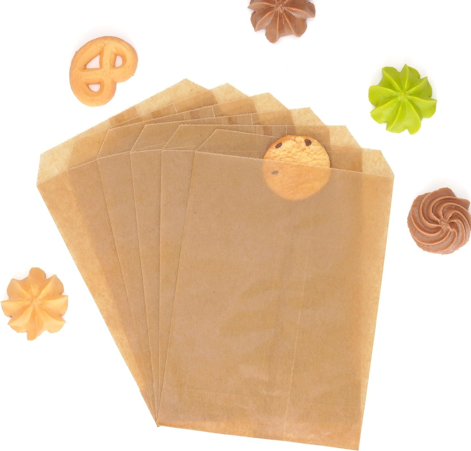 200 Pack Brown Wax Paper Cookie Bags Flat For Decorative Bakery Cookie ...
