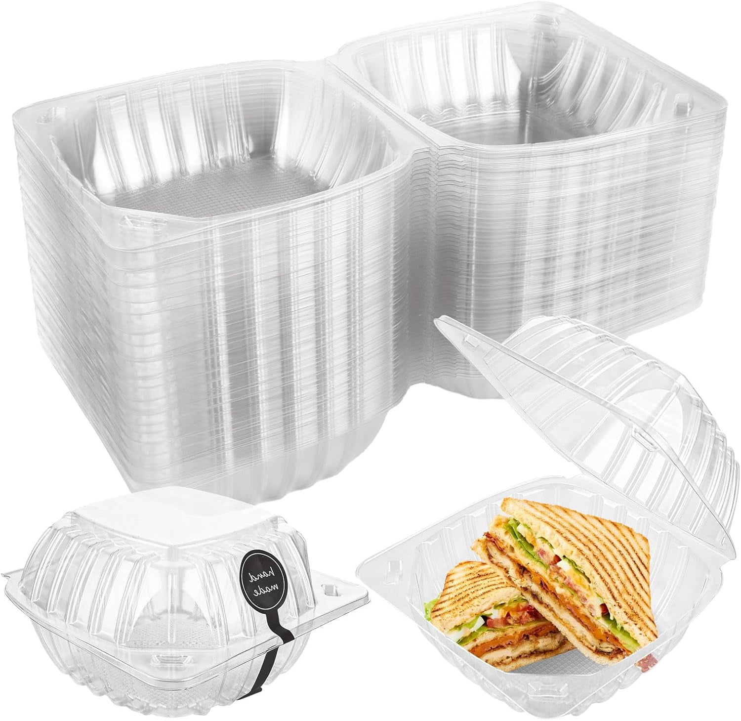 200 Pack Clear Clamshell Take Out Tray 6 x 6 x 3.15 Inch Plastic to go ...
