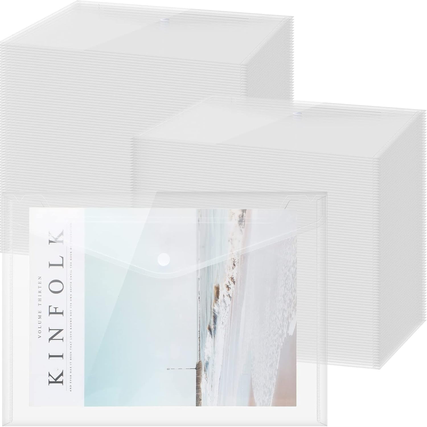 200 Pack Clear Envelopes A4 Plastic Folder with Snap Closure Button ...