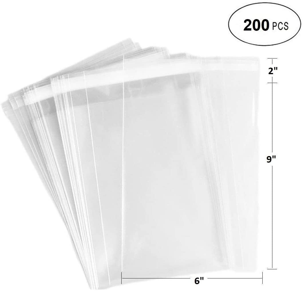 200 Pack Clear Resealable Cellophane Bags - Thick 2 MIL Glossy Self ...
