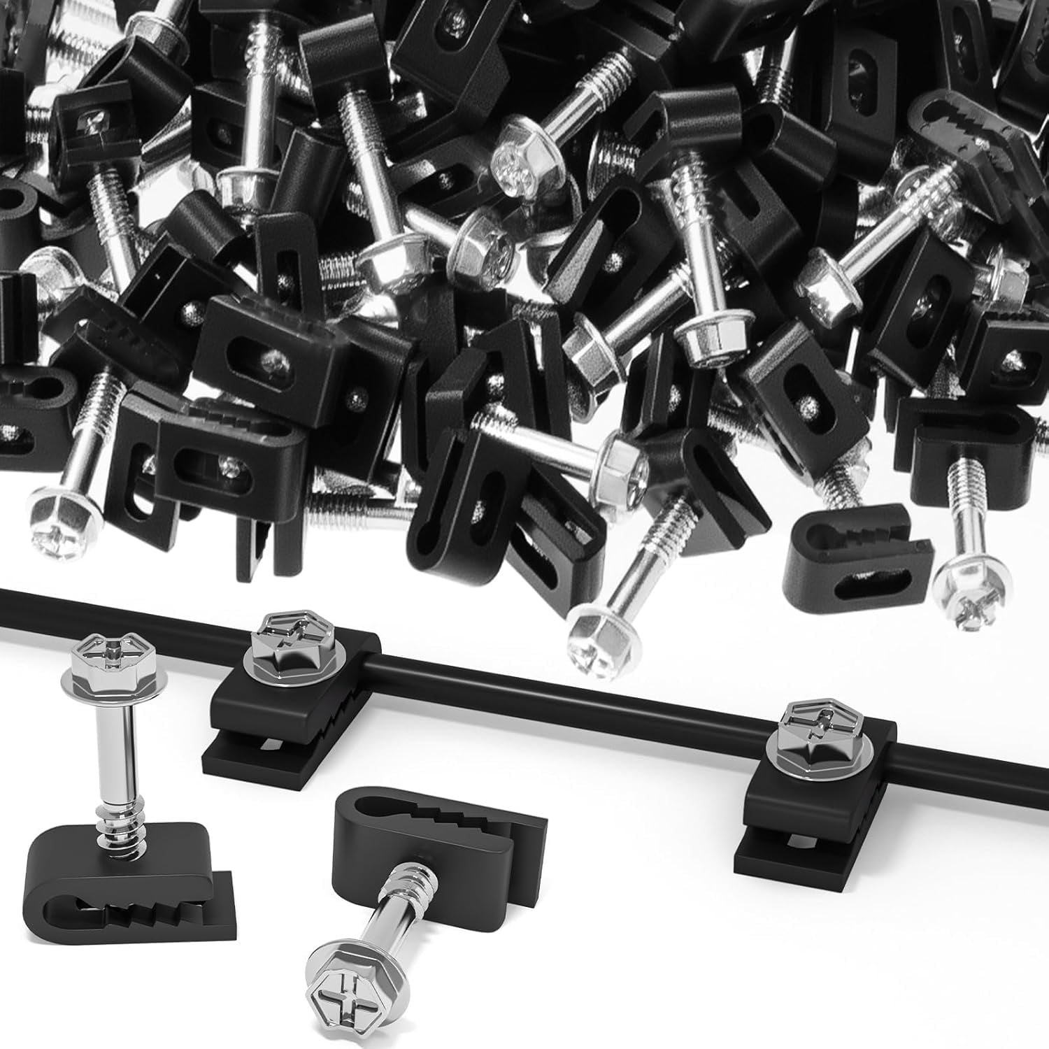 200 Pack Coaxial Cable Clips with Screws Flexible Single Cable Screw ...