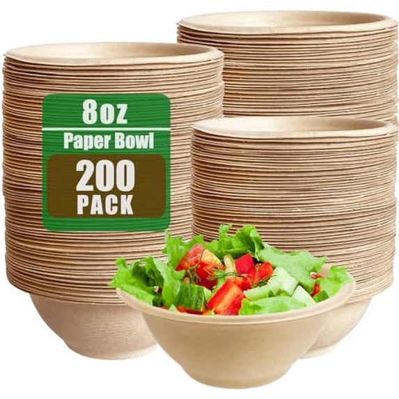 200 Pack Compostable Natural Paper Bowls,8 oz Disposable Paper Bowls ...