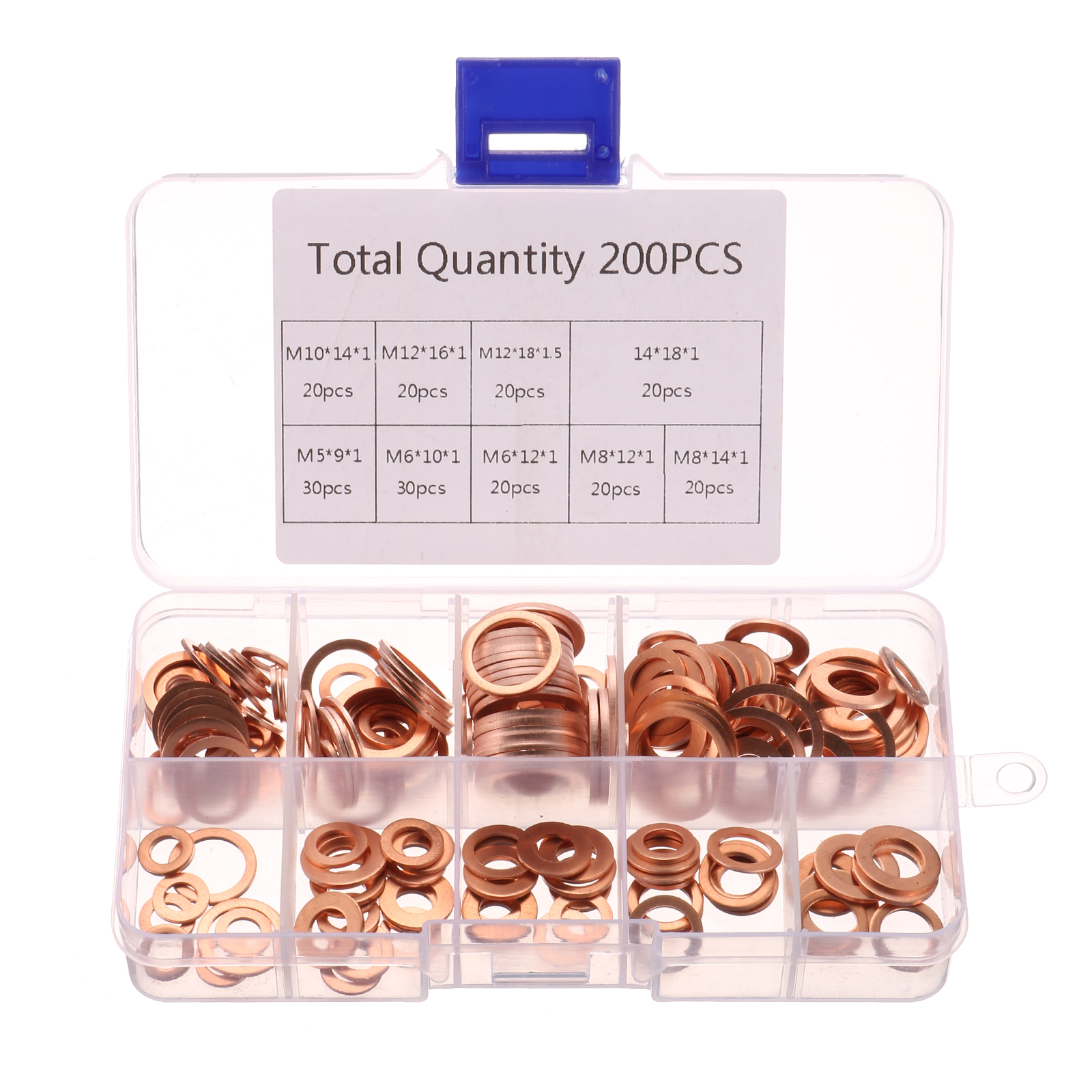 200 Pack Copper Sealing Washers Assortment Kit, Flat Ring Plug M5-M14 9 ...