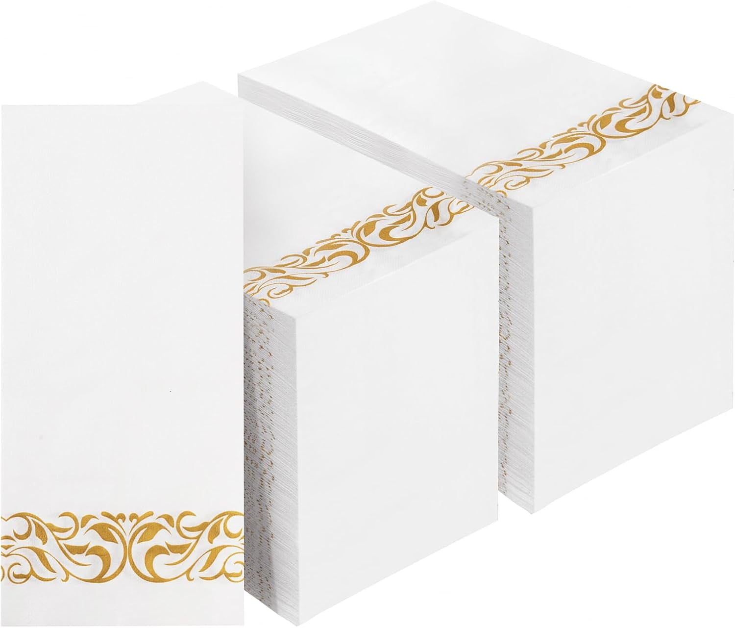 200 Pack Disposable Paper Napkins, 3-Ply Dinner Napkins With Gold Trim ...