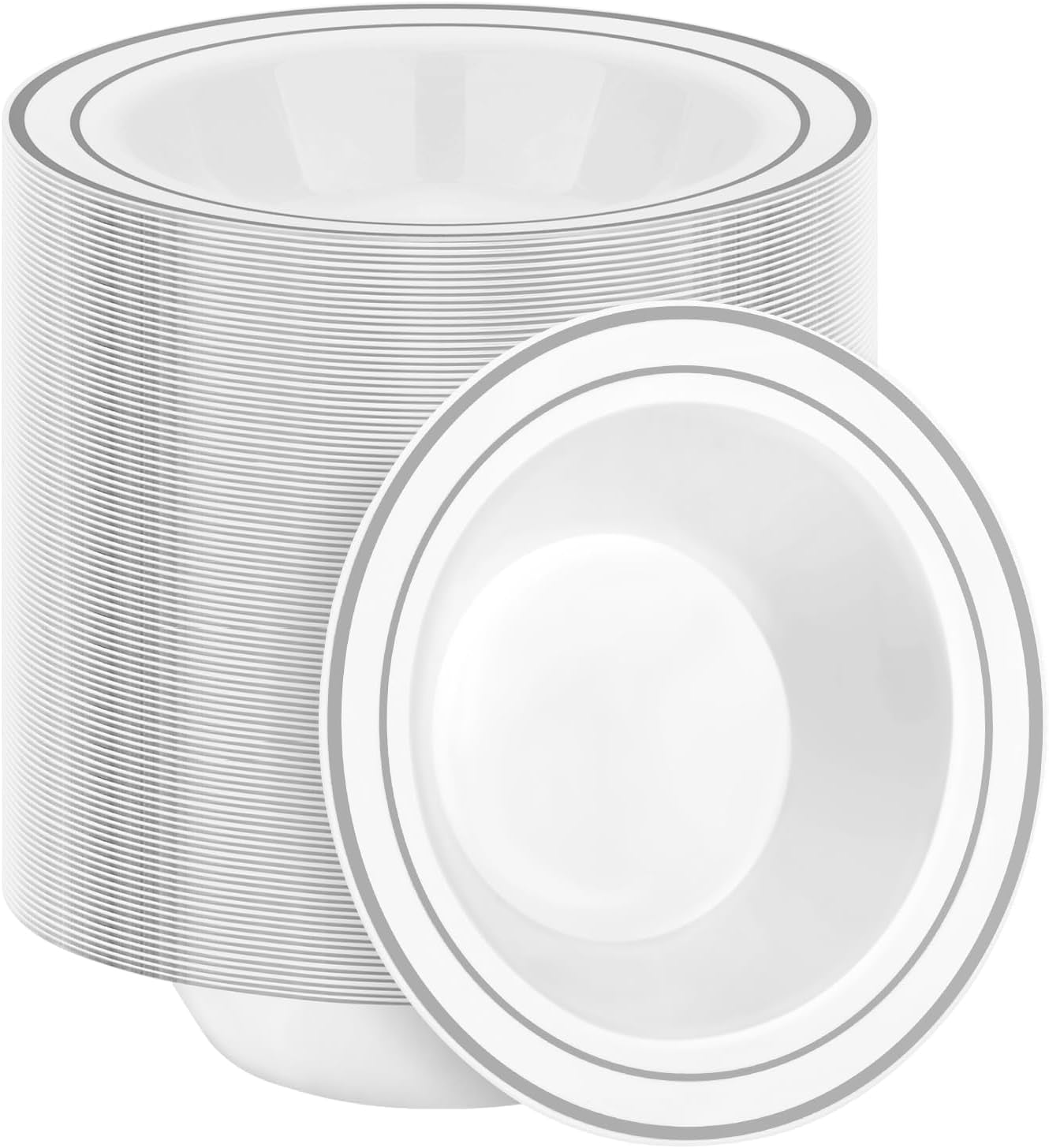 200 Pack Disposable Soup Bowls with Silver Rim, 12oz Premium Heavy Duty ...