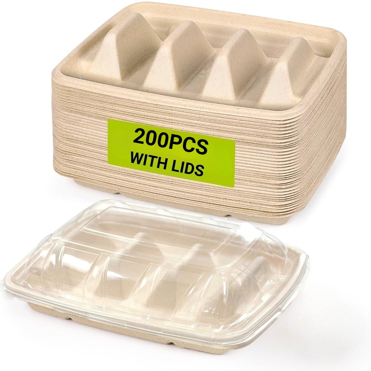 200 Pack Disposable Taco Holder With Lids, 3 Compartments Biodegradable ...