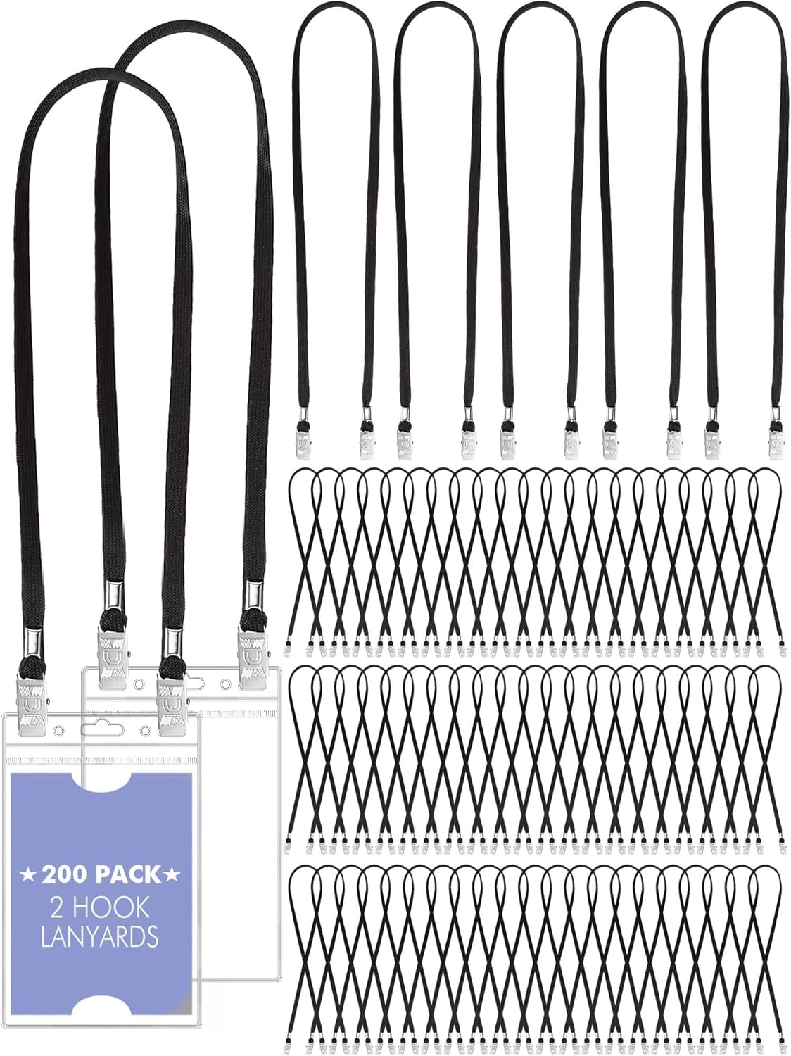 200 Pack Double Clip Lanyards Bulk Face Mask Lanyard Twist Free 2 Hook ...
