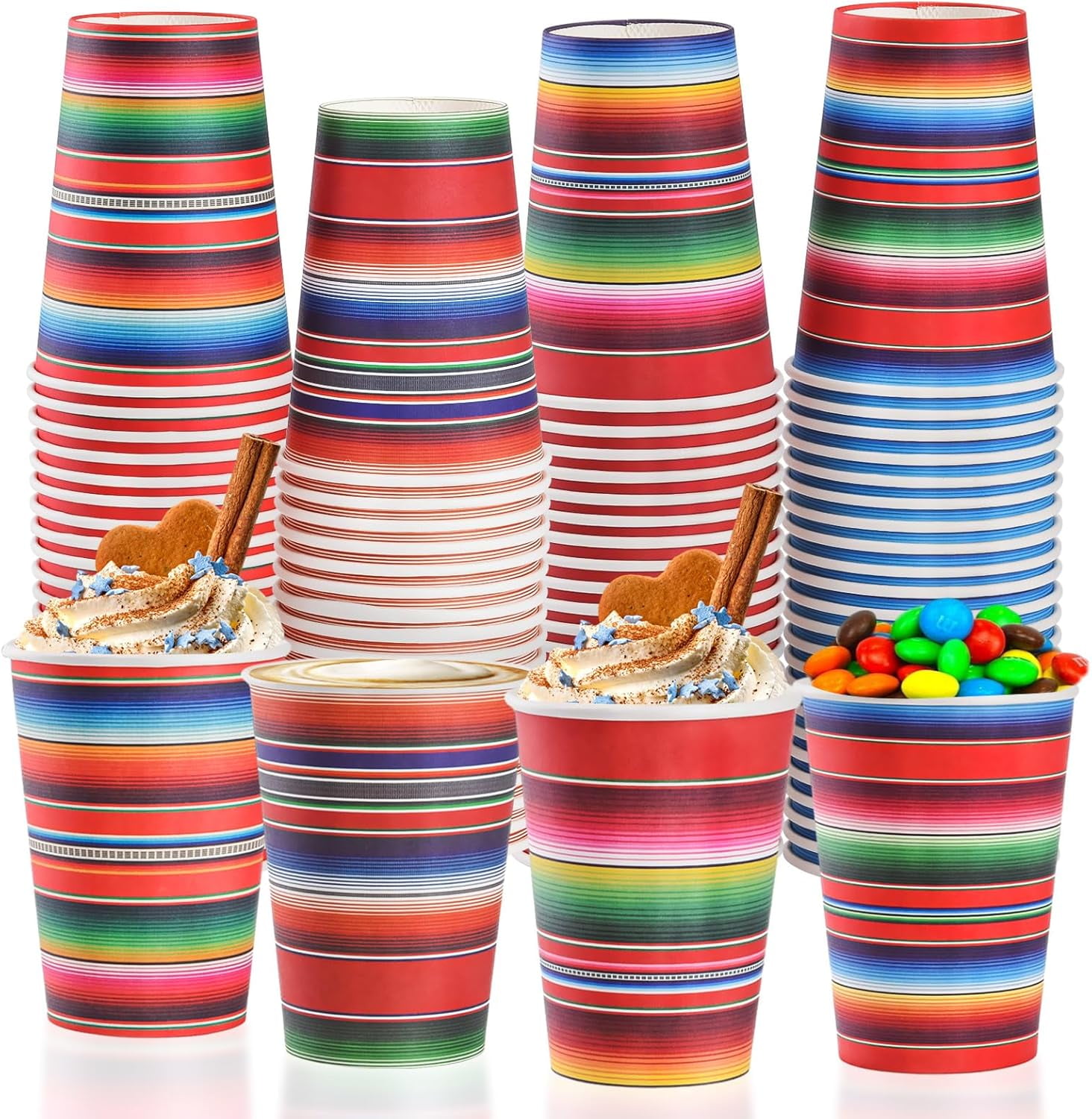 200 Pack Fiesta Paper Cups Mexican Serape Disposable Beverage Cups ...