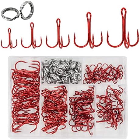200 Pack Fishing Treble Hooks Kit High Carbon Steel Hooks Strong Sharp ...