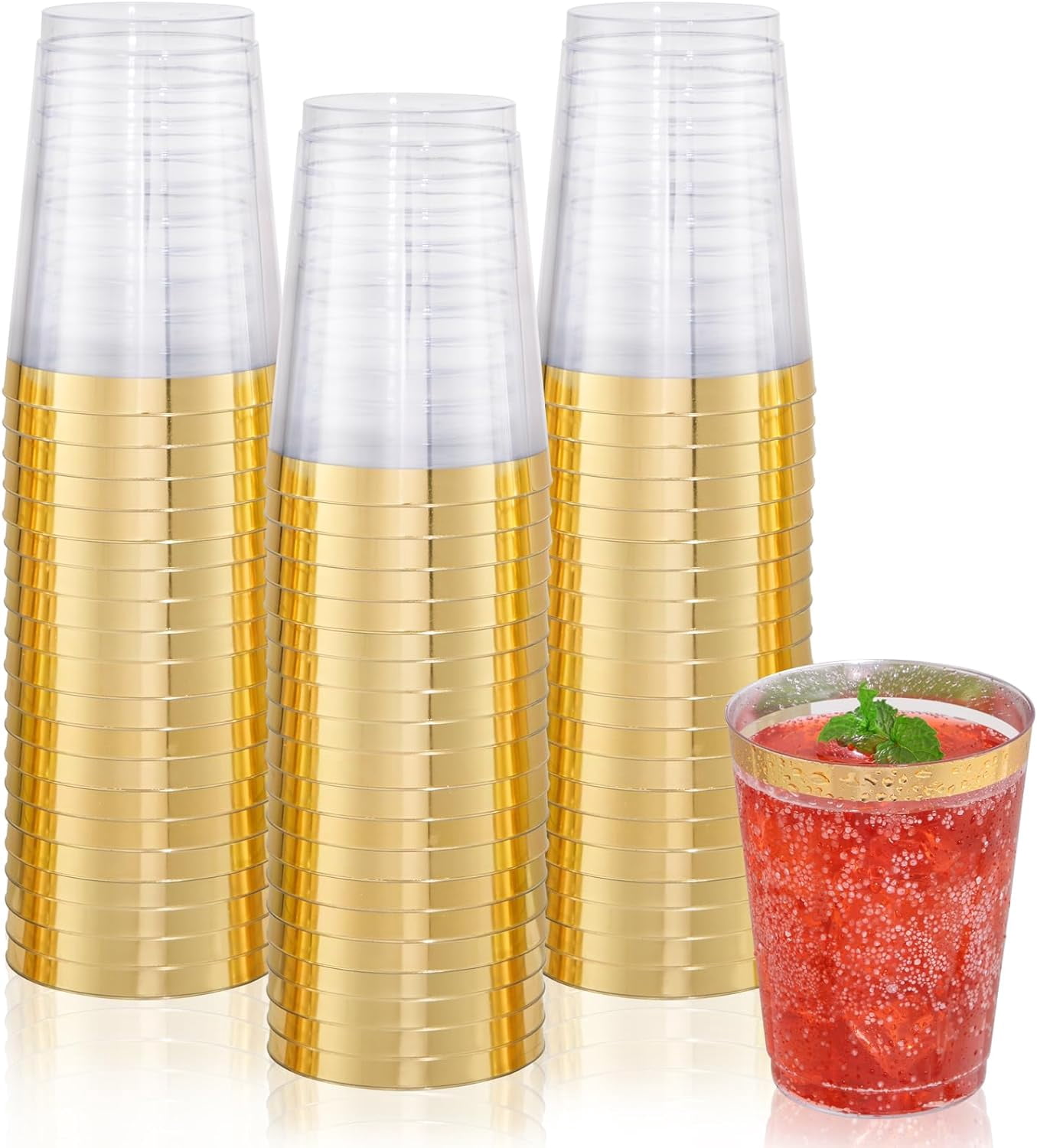200 Pack Gold Plastic Cups 10 Oz Clear Cup Gold Rimmed Disposable Wine ...