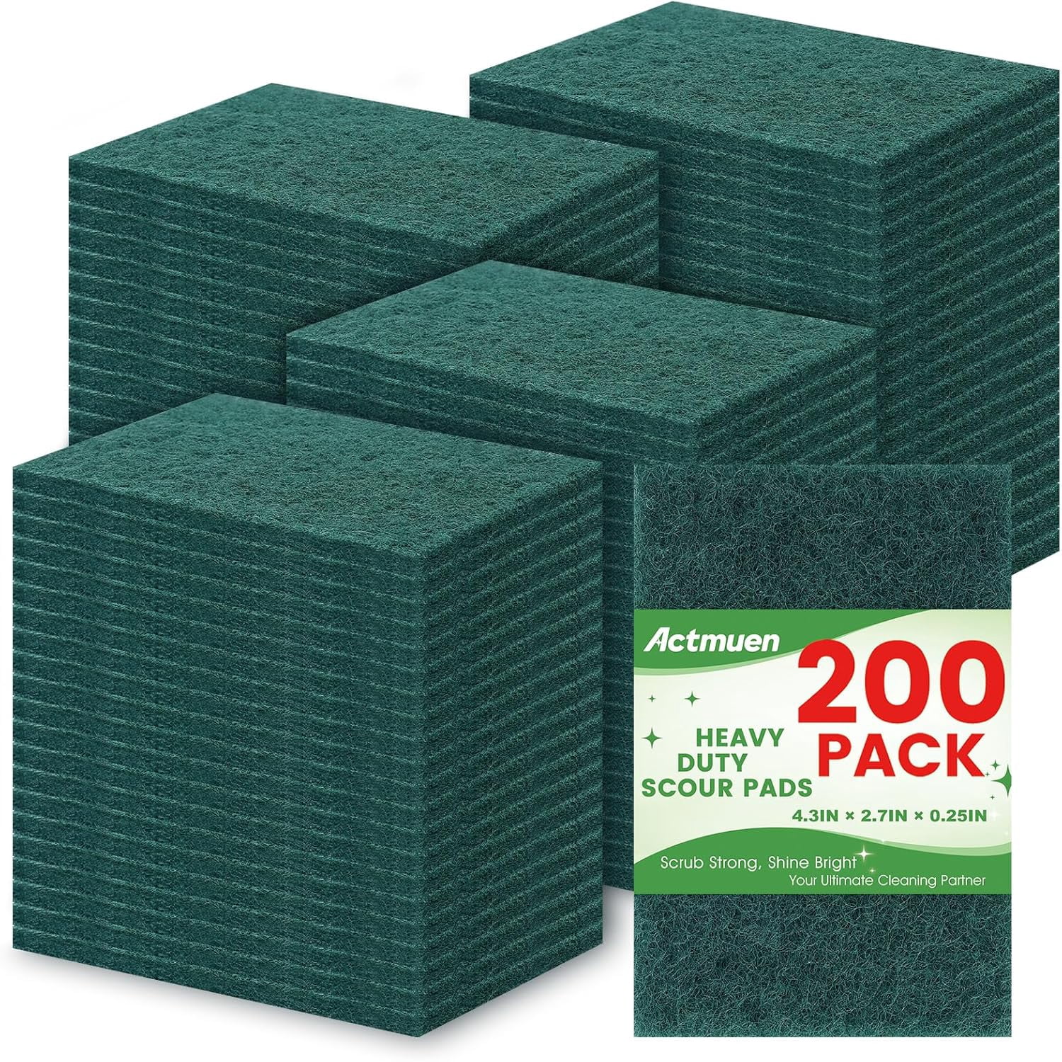 200 Pack Green Scrubbing Pads, Heavy Duty Scouring Pads,Dish Scrubber ...