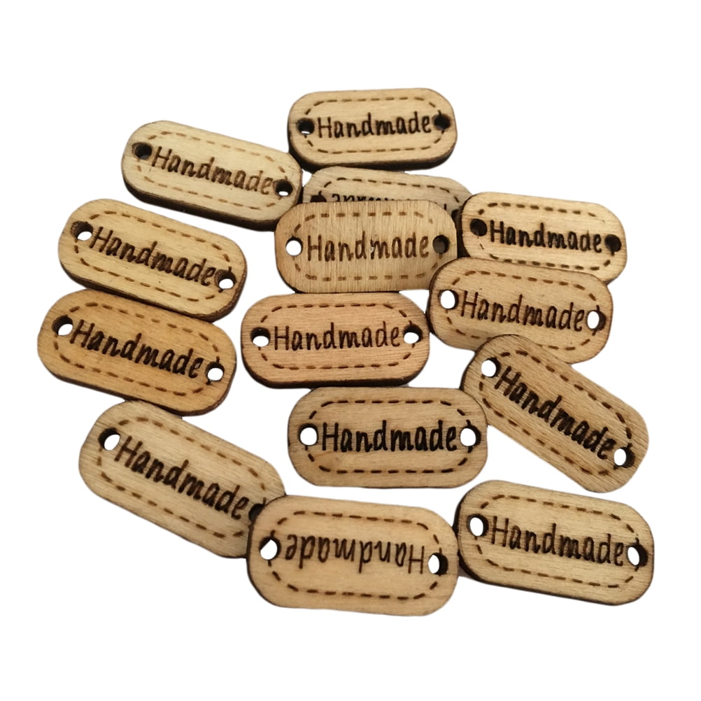 200 Pack Handmade Tag Label Wooden Buttons Wood Tags Button with 2 ...
