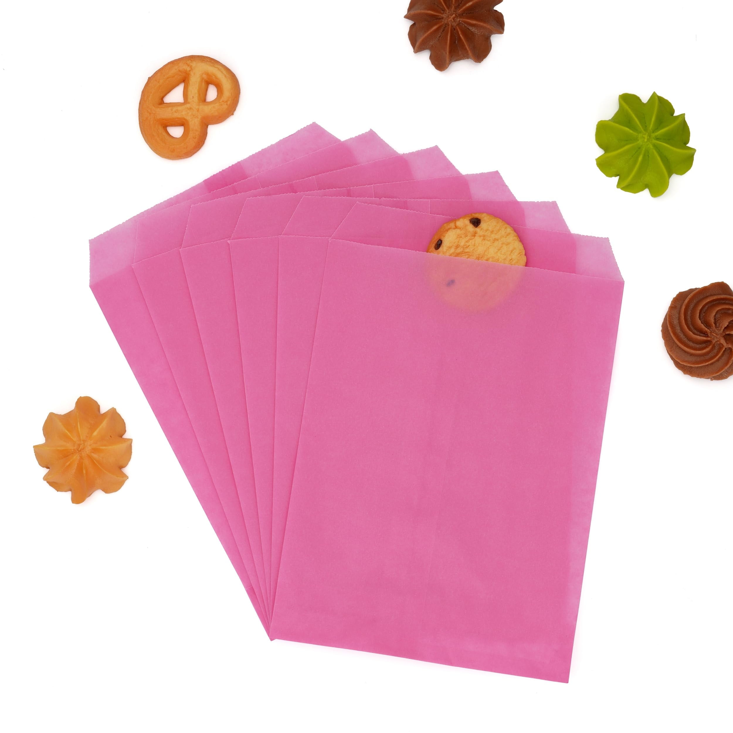 200 Pack Hot Pink Flat Greaseproof Paper Cookie Bags for Bakery Treats ...