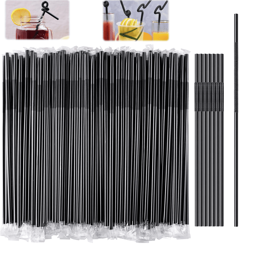 200 Pack Individually Wrapped Plastic Straws,10.2" Disposable Beverages ...