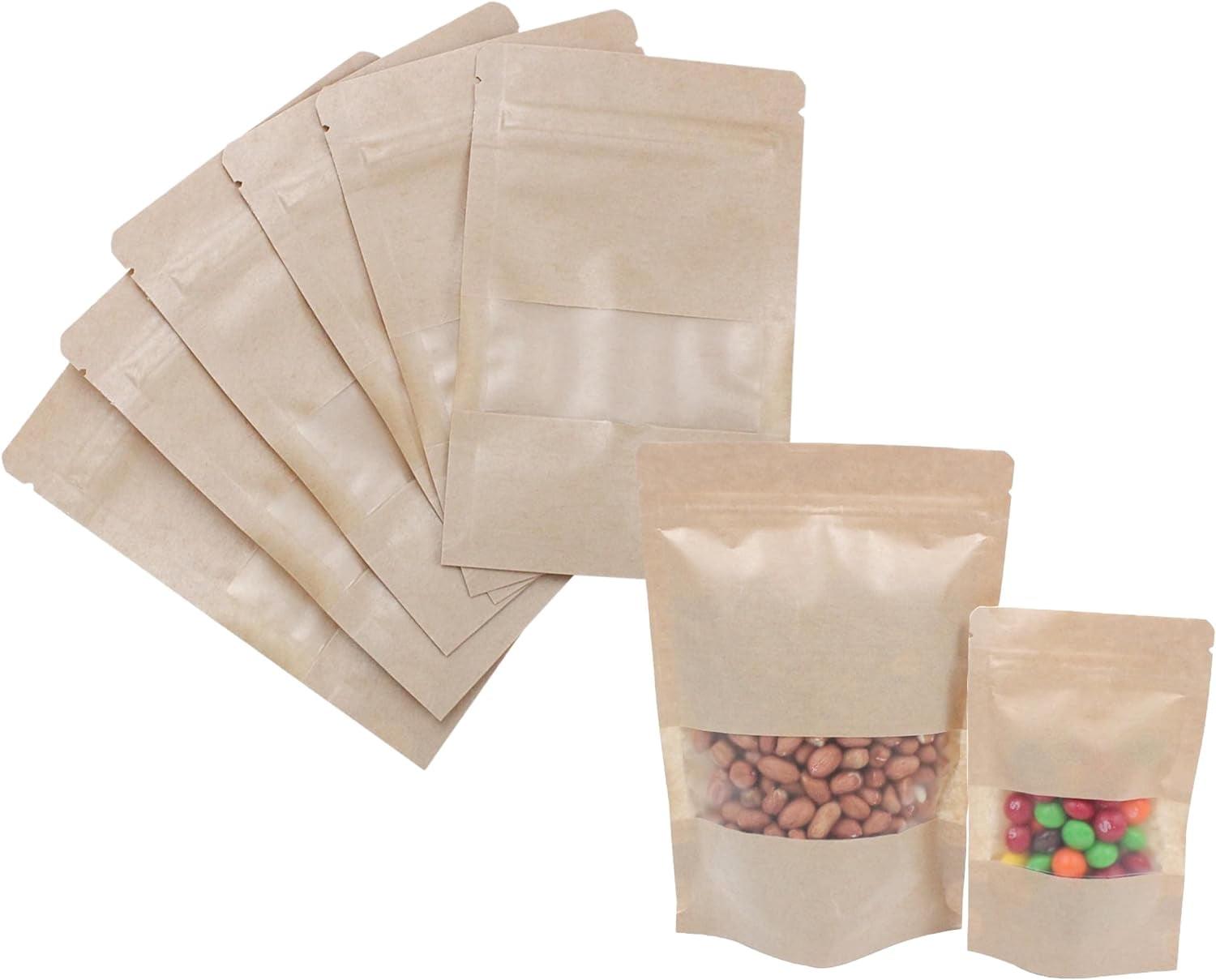 200 Pack, Kraft Paper Stand Up Pouch Bag- 5.5" x 7.8", Resealable Zip ...