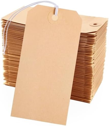200 Pack Kraft Tags with String Attached,Large Marking Tags Paper Hanging Tags with Elastic Rope ...