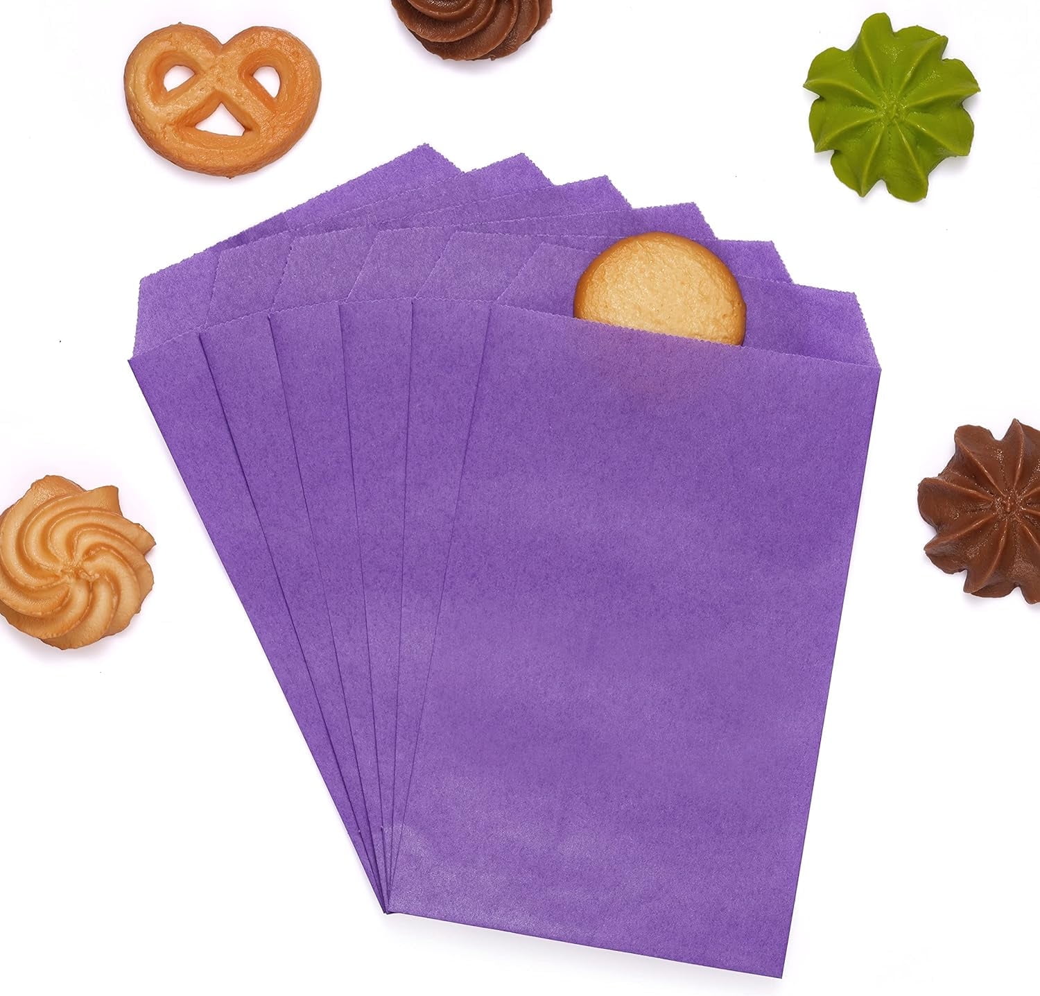 200 Pack Lavender Purple Flat Greaseproof Paper Cookie Bags for Bakery ...