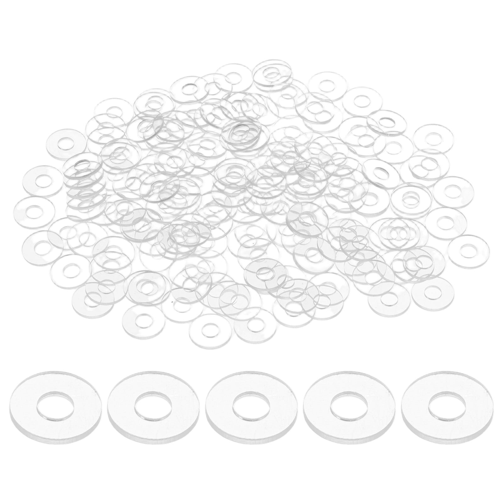 200-Pack M4 Flat Washers, 4mm ID 10mm OD 1mm Thick Clear Plain Plastic ...
