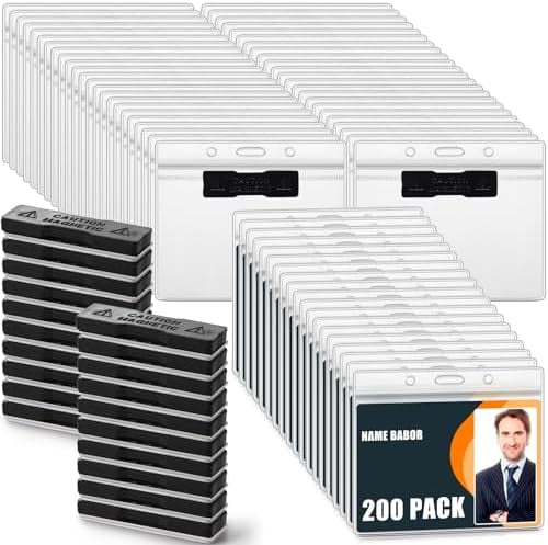 200 Pack Magnetic Name Badge Holders Bulk 4 x 3 Clear PVC Horizontal ID ...