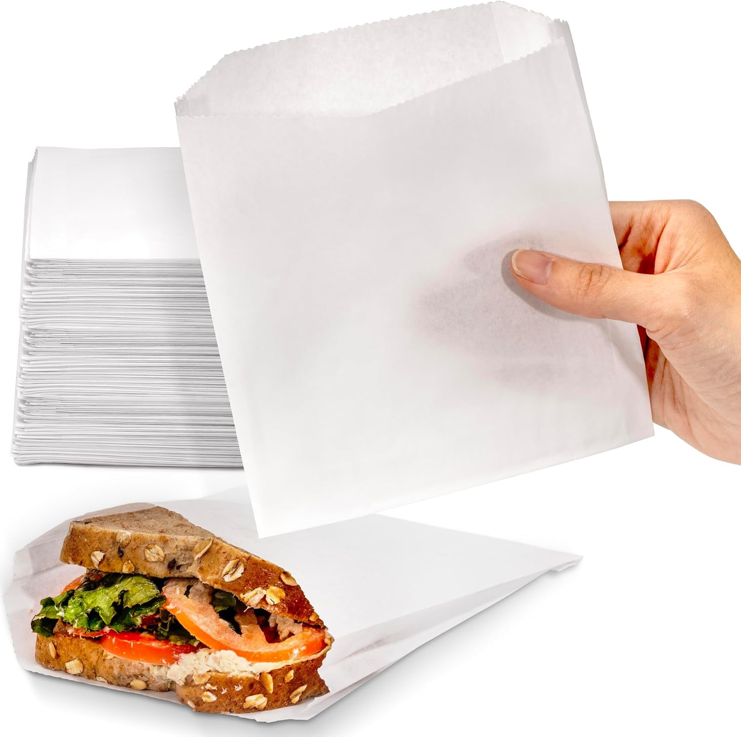 200 Pack Paper Sandwich Bags 7 x 6”, Greaseproof Snack Bags, Food Grade ...