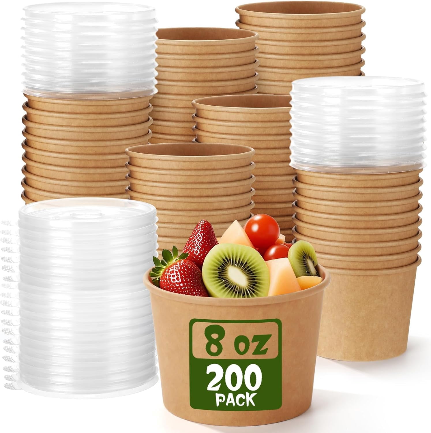 200 Pack Paper Soup Containers with Lids Disposable Kraft Paper Food ...