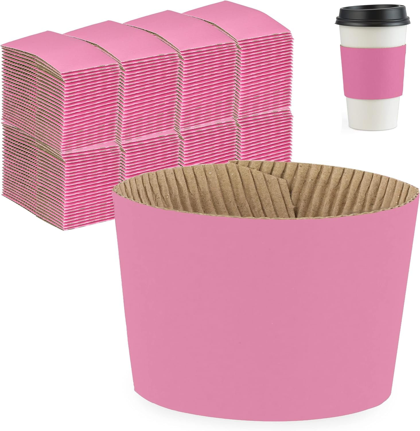 [200 Pack] Pink Coffee Cup Sleeves Disposable for Hot Drinks, Durable ...