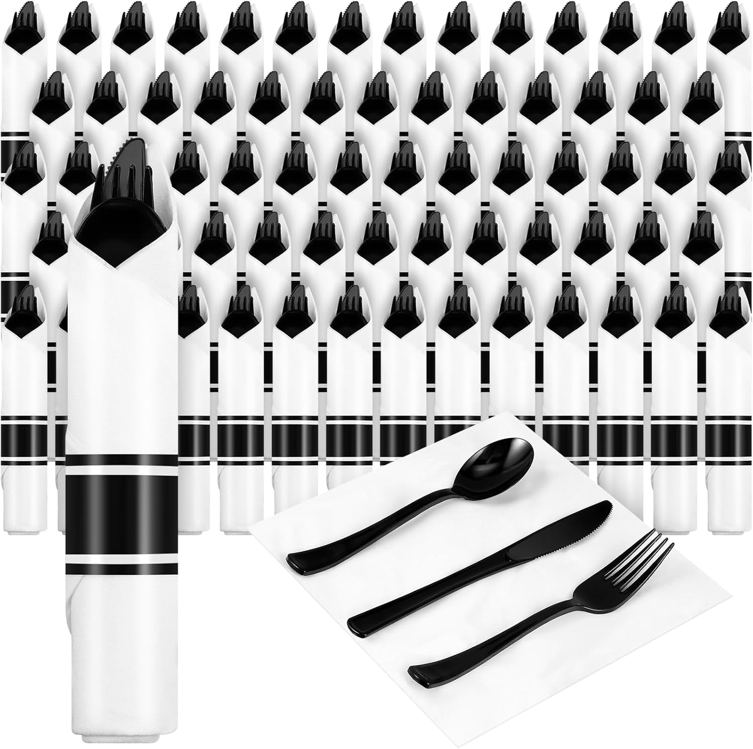 200 Pack Pre Rolled Gold Plastic Silverware Kit, Single-Use Wrapped ...