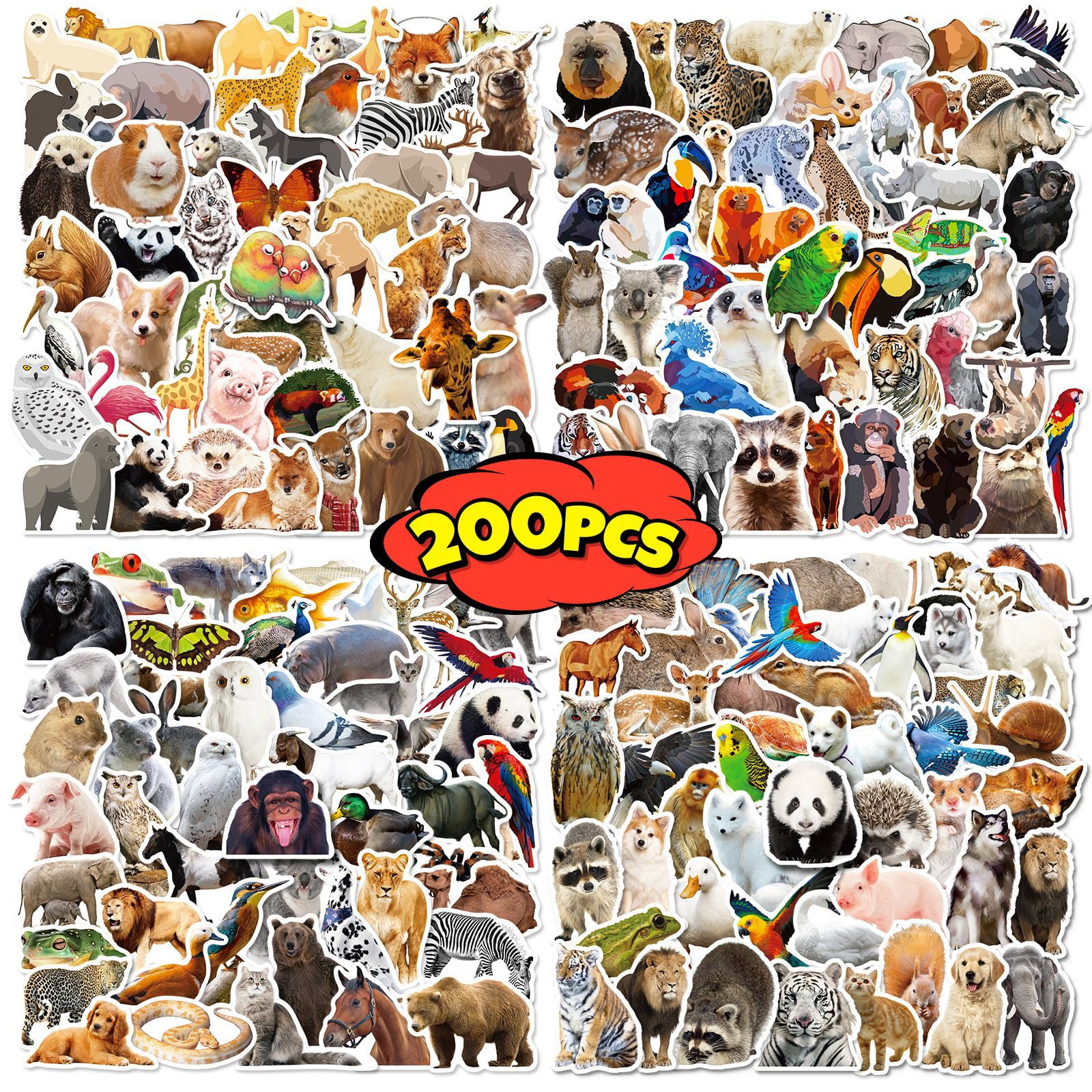 200-Pack Realistic Animal Stickers - Natural Wildlife Graffiti Decals ...