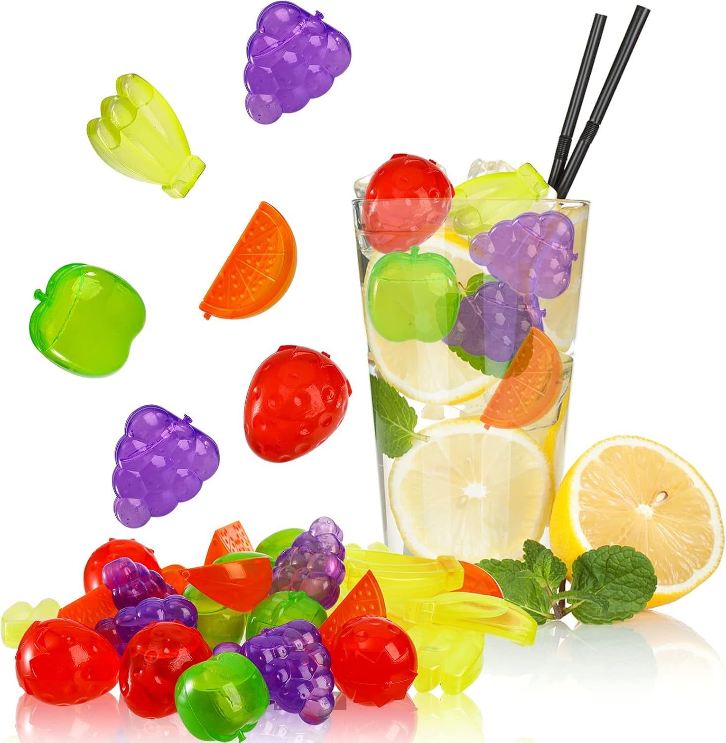 200 Pack Reusable Ice Cubes, PE Plastic Fruit Shape Ice Cubes for ...