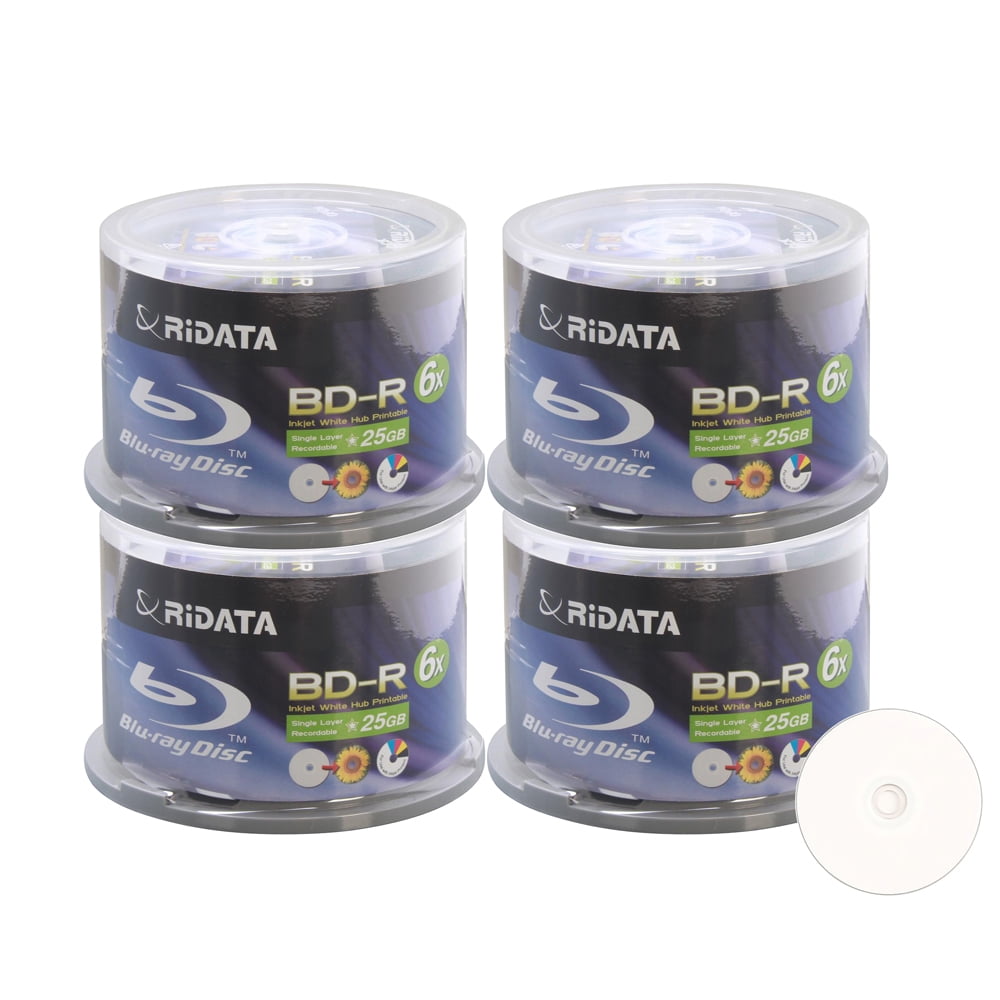 Ridata 200 Pack 6X BD-R 25GB Blu-ray Disc for Burning & Recording, White Inkjet Printable ...
