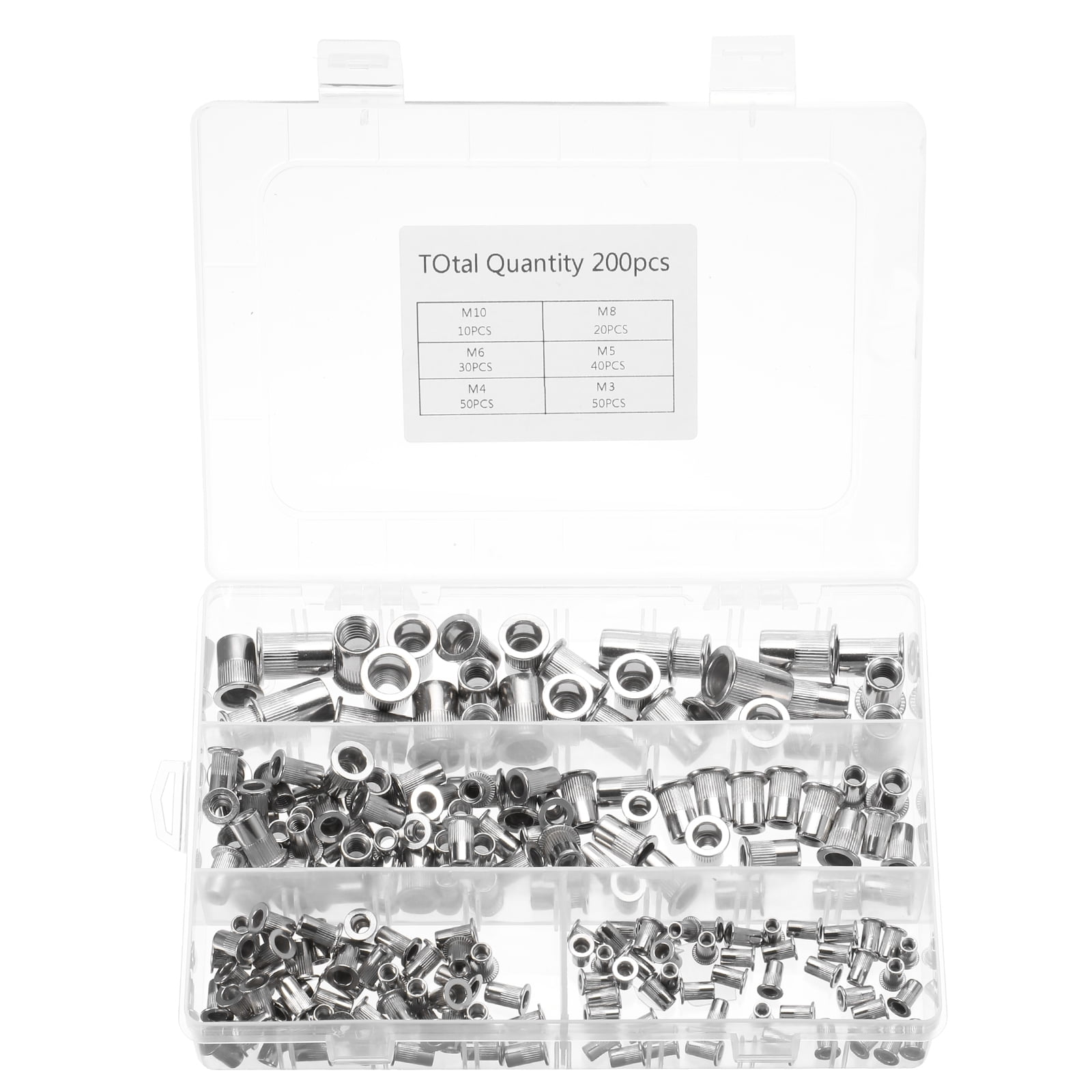200 Pack Rivet Nuts Assortment Kit, 304 Stainless Steel M3/M4/M5/M6/M8 ...