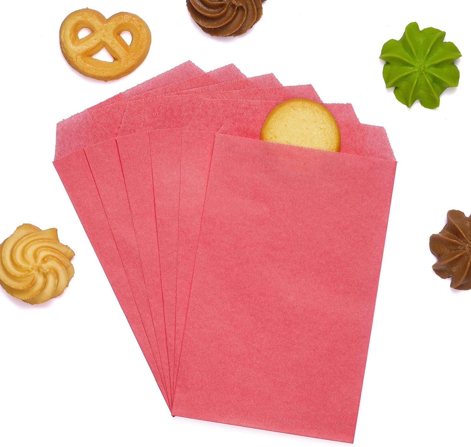 200 Pack Rose Pink Flat Greaseproof Paper Cookie Bags for Bakery Treats ...