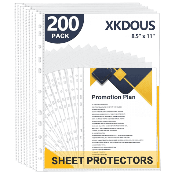 "XKDOUS 200 Pack Sheet Protectors, Clear Plastic Page Sleeves for 3 ...