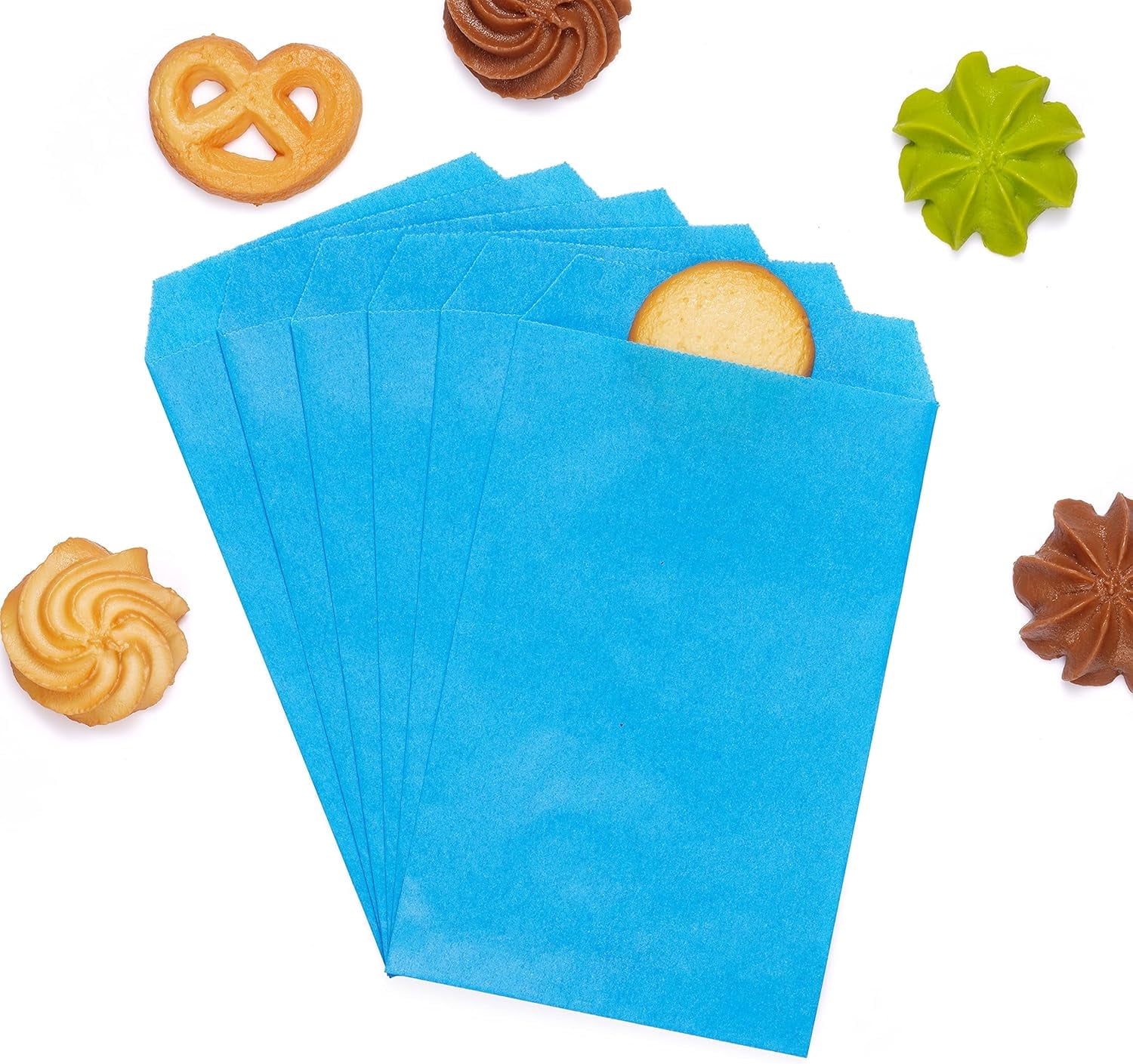 200 Pack Sky Blue Flat Greaseproof Paper Cookie Bags for Bakery Treats ...