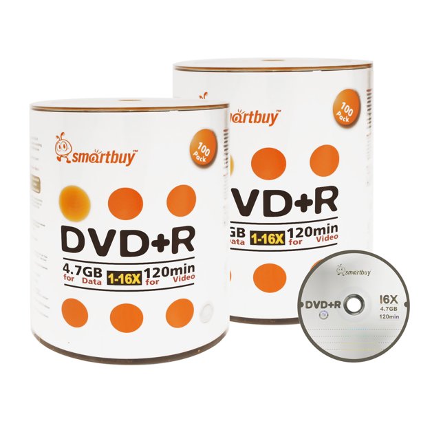200 Pack Smartbuy 16X DVD+R DVDR 4.7GB Logo Top (Non-Printable) Data Video Blank Recordable Disc ...