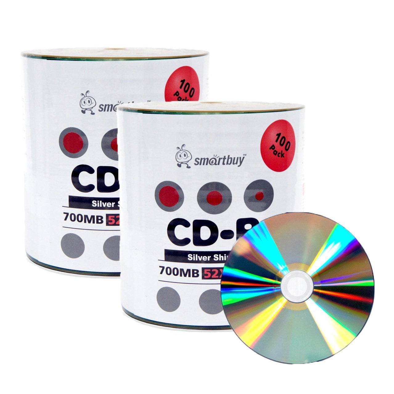 Smartbuy 200 Pack 52X CD-R 700MB 80Min Shiny Silver Blank Media Disc ...
