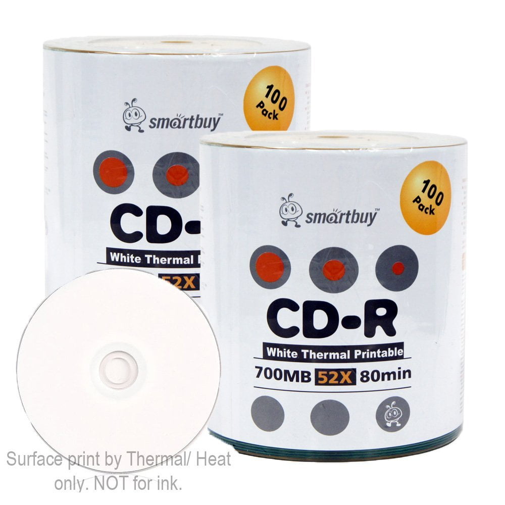 200 Pack Smartbuy 52X CD-R 700MB 80Min White Thermal Hub Printable Data ...