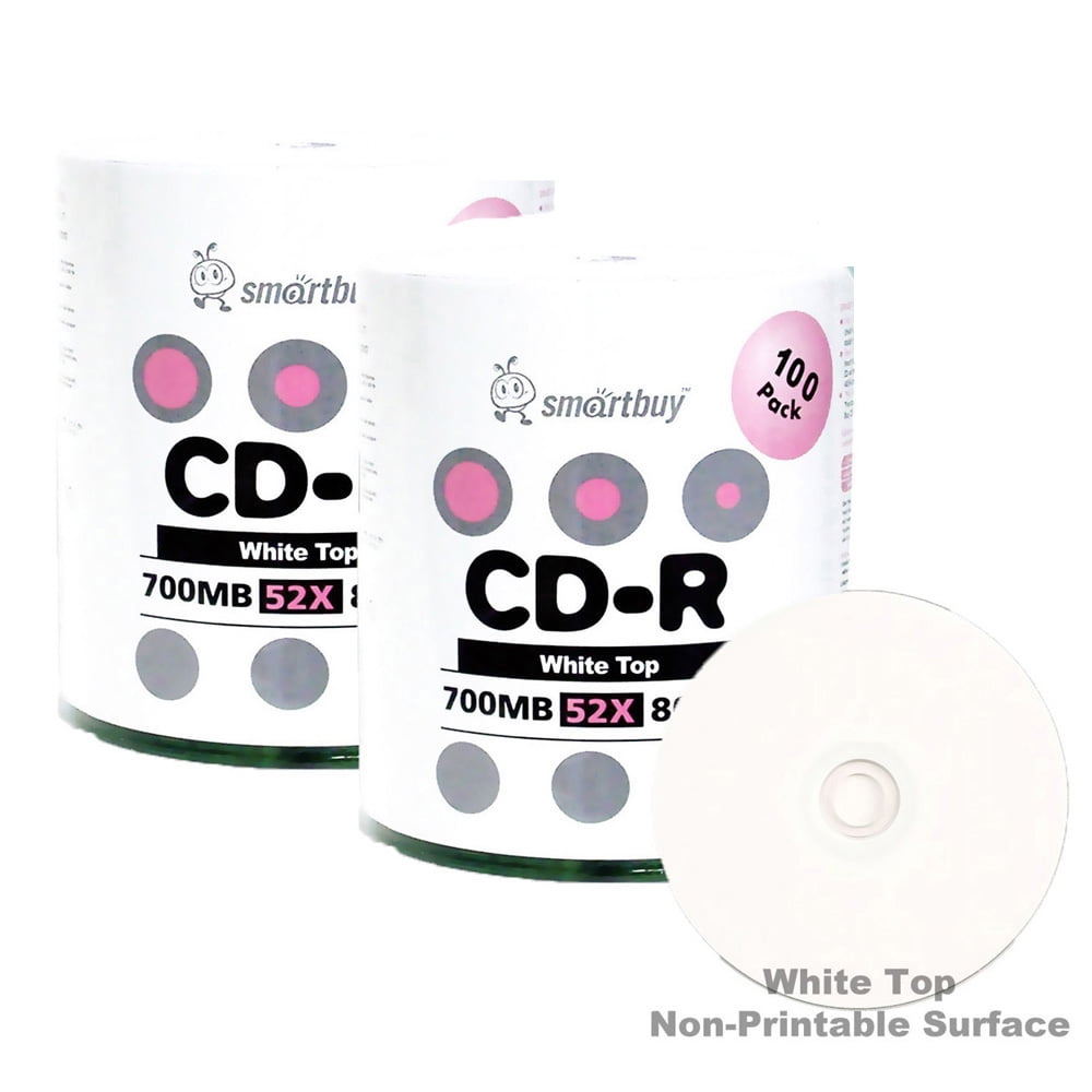 200 Pack Smartbuy 52X CD-R 700MB 80Min White Top (Non-Printable) Data ...