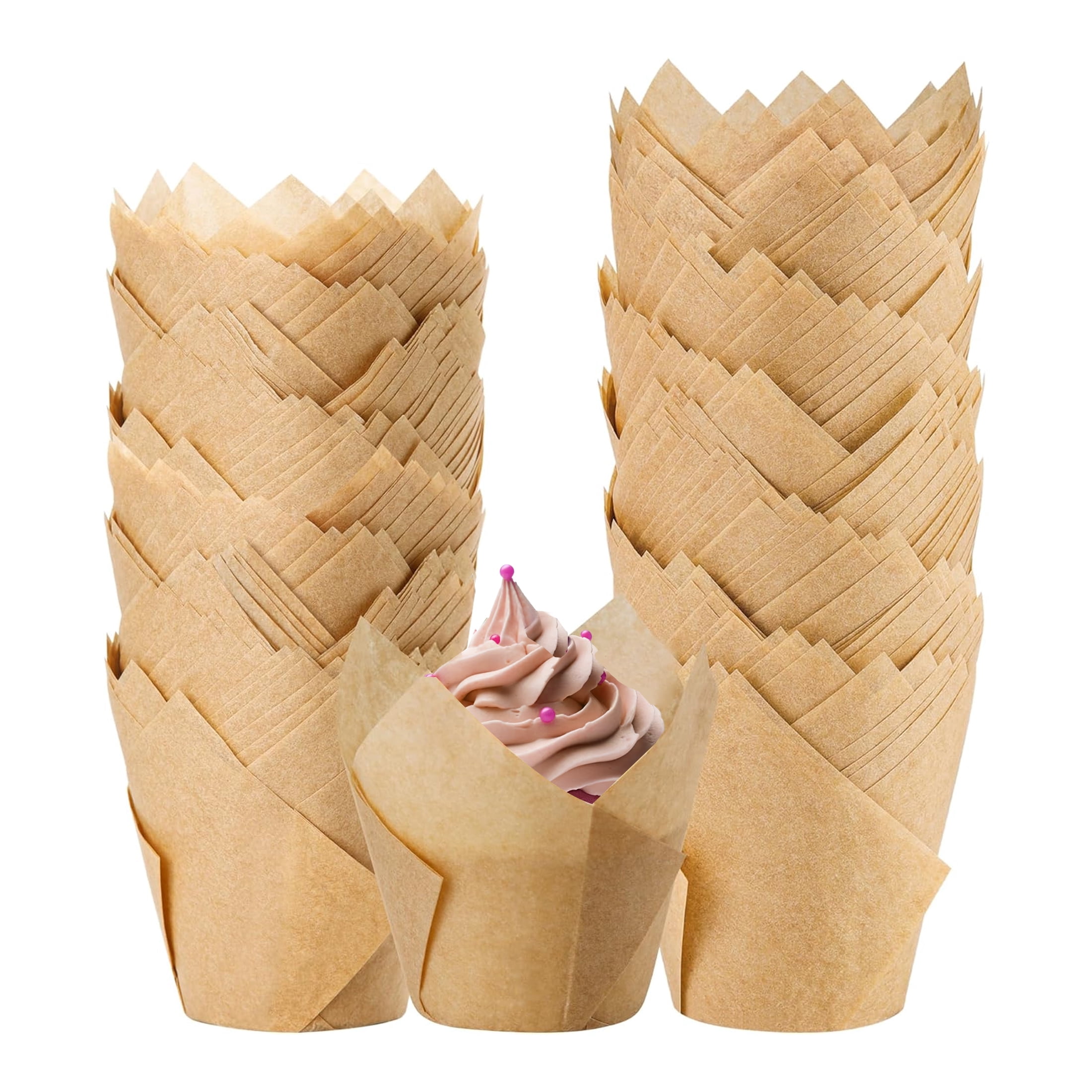 200 Pack Tulip Cupcake Liners 7.87x5.08x8.13 cm Natural Color Baking ...