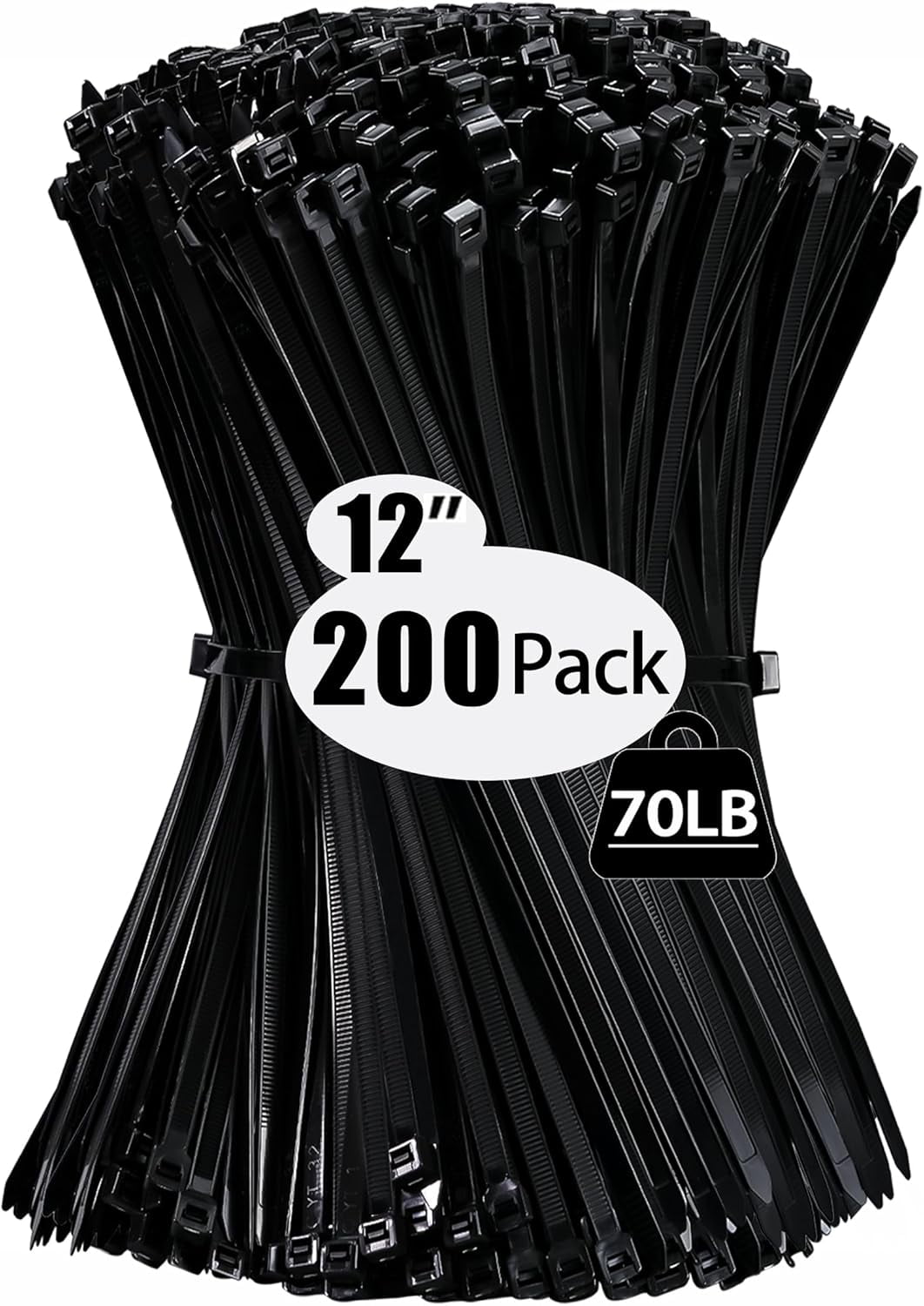 200 Pack Zip Wire Ties 12 Inch Cable Zip Ties Black Tie Wraps with 70 ...