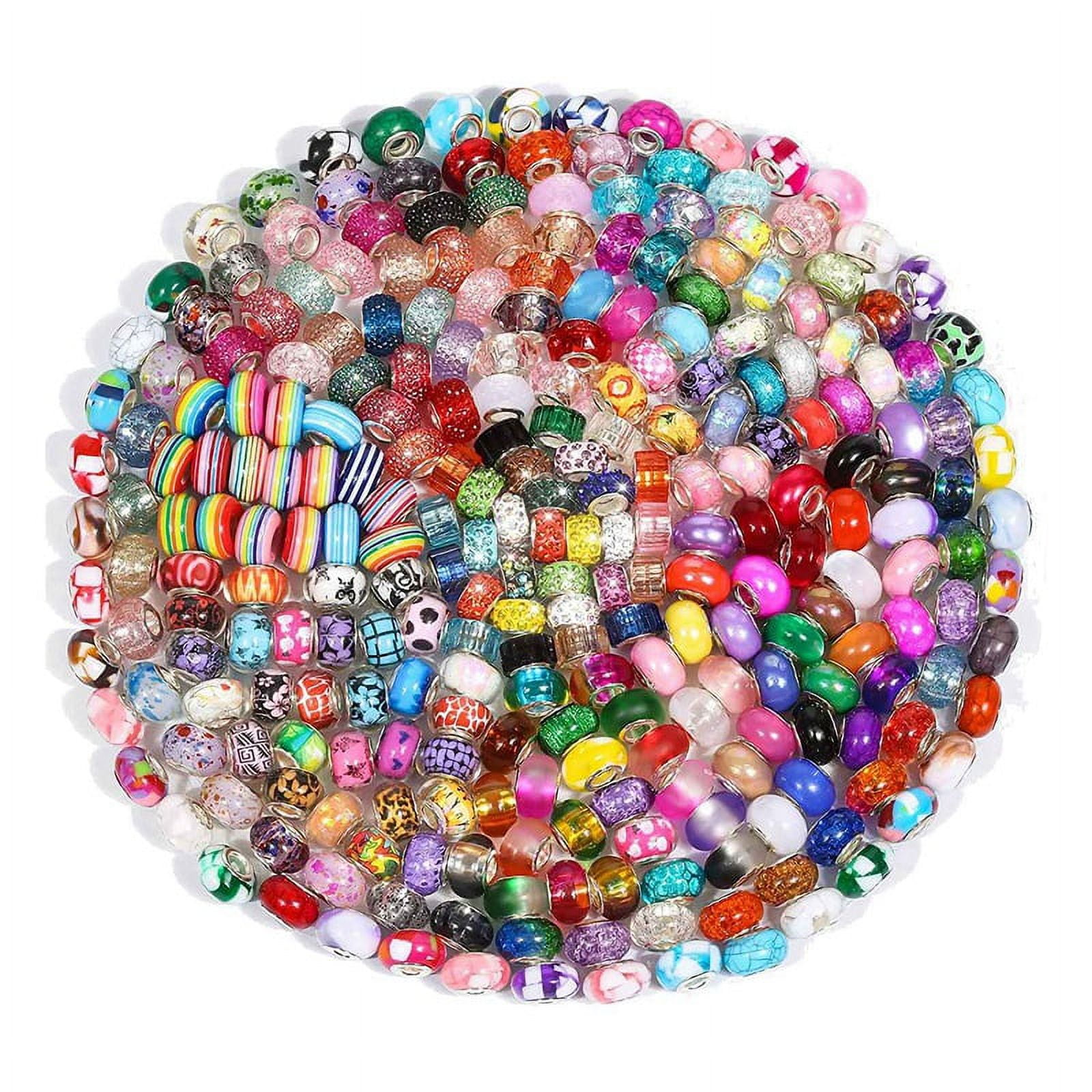 200 Pack of Hole Glass Beads for Jewelry Making,European Beads Mixed ...