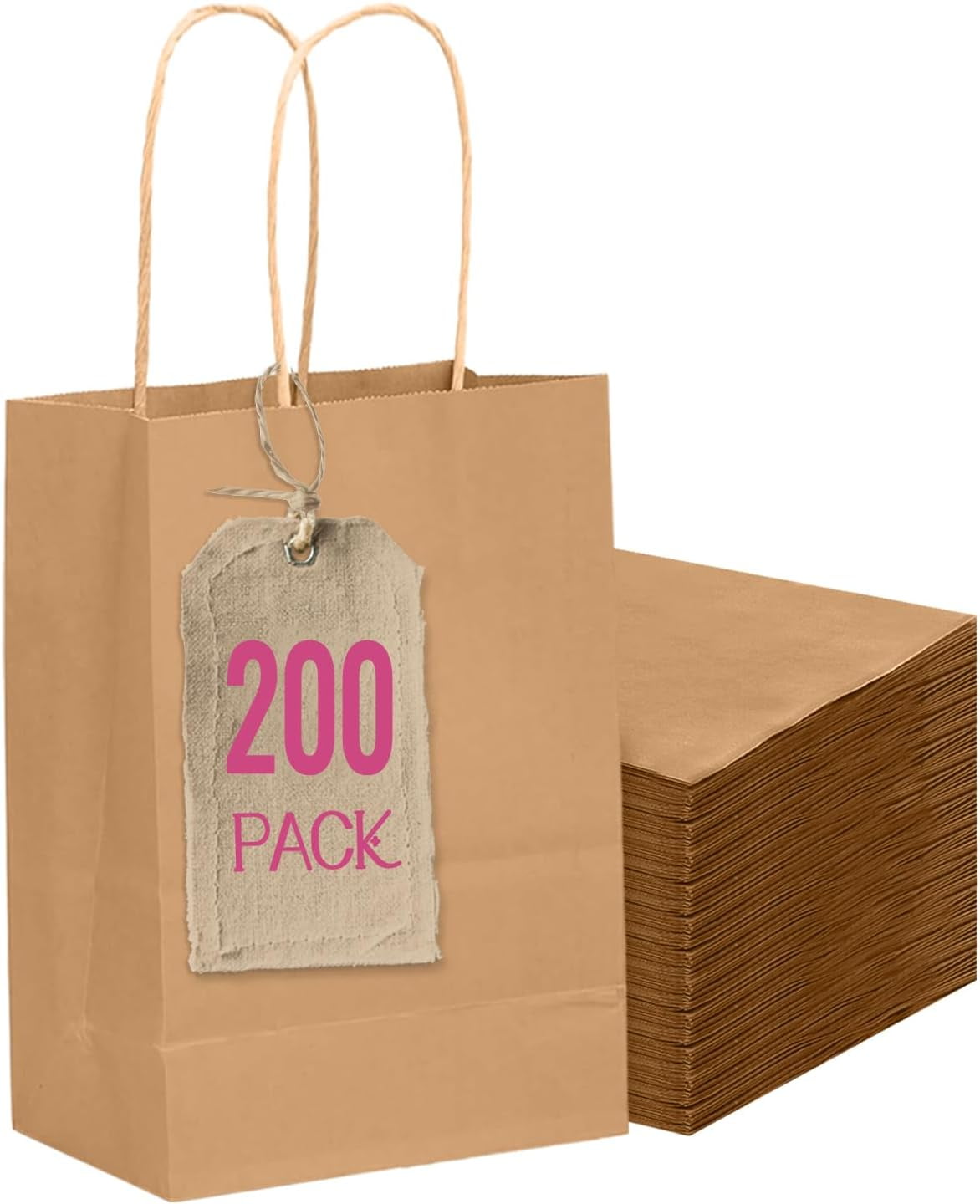 200-Packs Brown Paper Bags with Handles Bulk 4.5"x2.5"x6" Mini Size ...