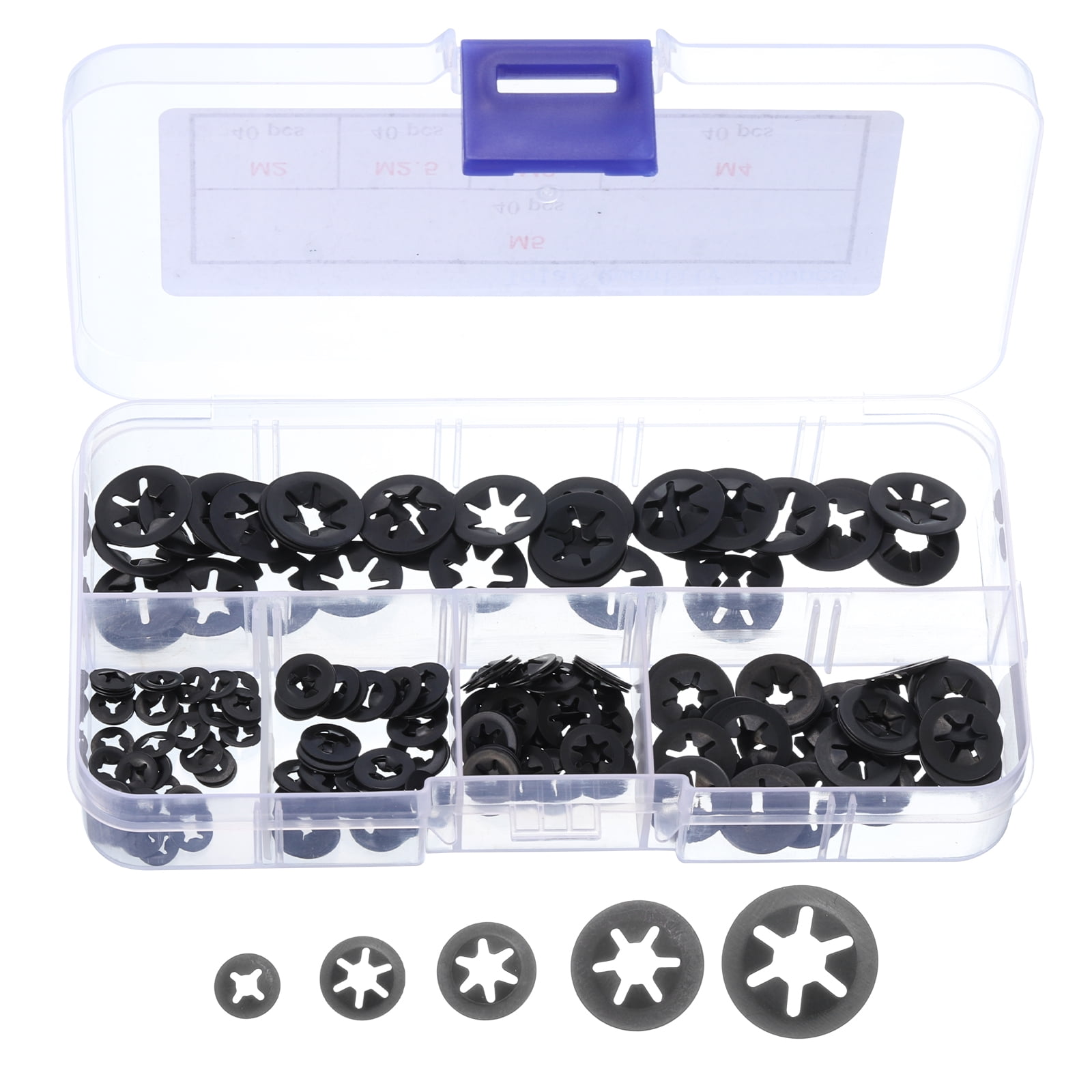200 Packs Internal Tooth Star Lock Washers Set M2 M2.5 M3 M4 M5, 65Mn ...