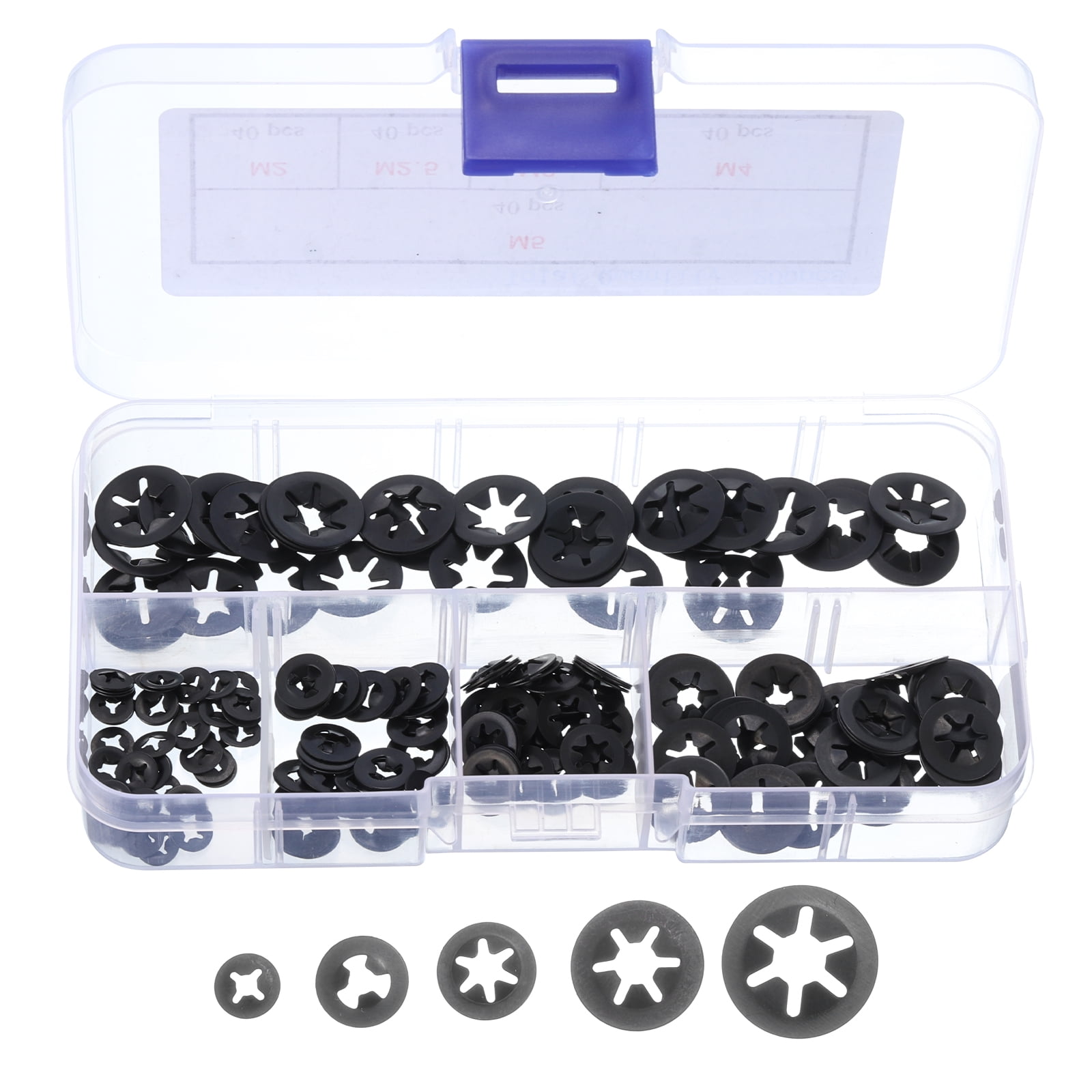 200 Packs Internal Tooth Star Lock Washers Set M2 M2.5 M3 M4 M5, 65Mn ...