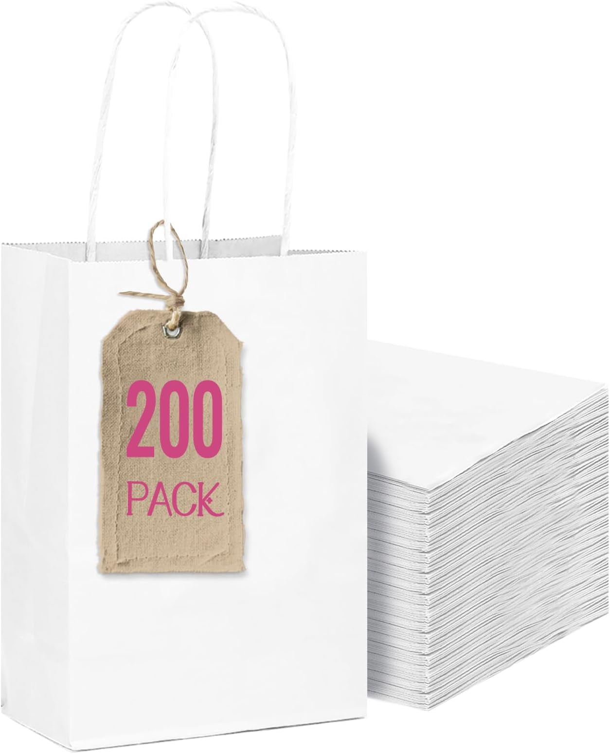 200-Packs White Paper Bags with Handles 4.5"x2.5"" Mini Size Paper Bags ...